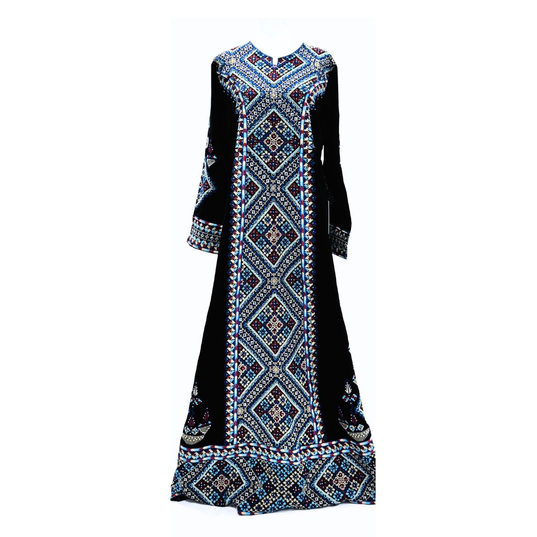 Embroidered Palestinian Mosaic Dress – Colorful Geometric Pattern ...